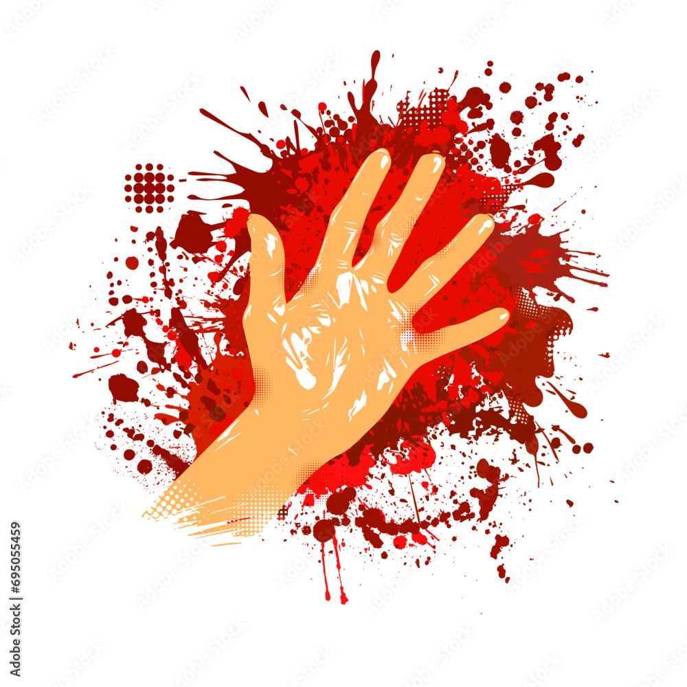 Bloody hand print isolated on white background. No war. Horror scary ...