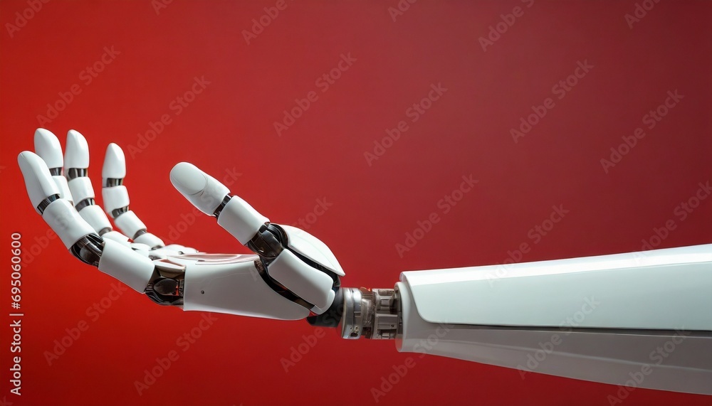 White robot hand background, presenting technology gesture. Technology ...