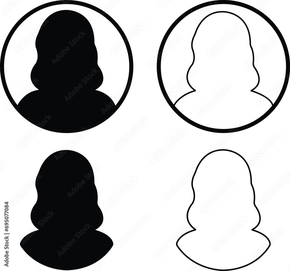 user profile, person icon in flat, line set isolated in transparent ...