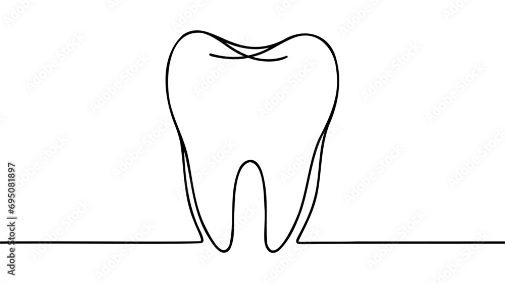 Continuous line drawing of tooth. Tooth line icon. One line drawing ...