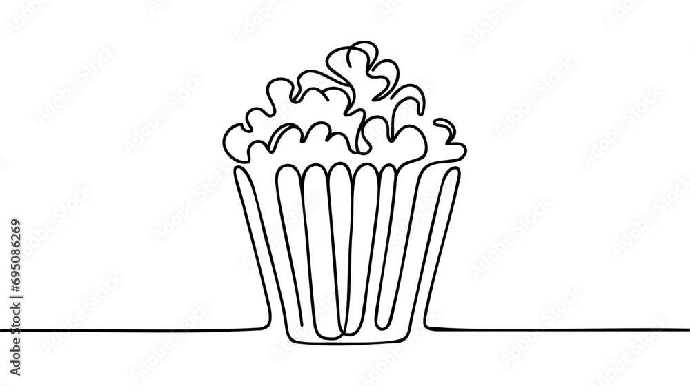Continuous one line drawing of Popcorn. Popcorn Box line art drawing ...