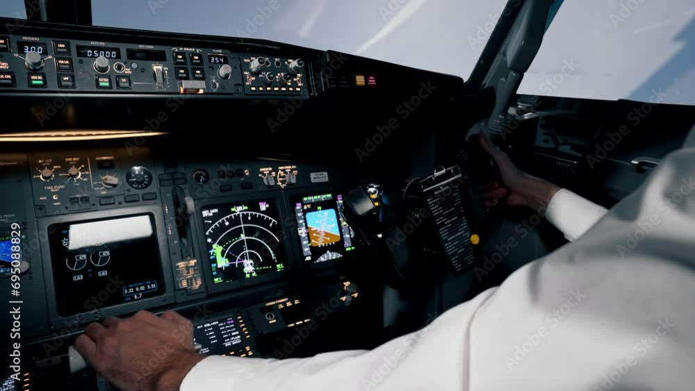 the radar control and navigation panel in the cockpit of the plane ...