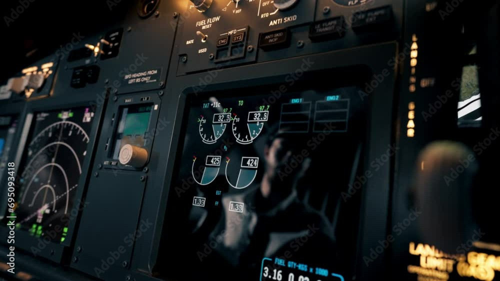 Vidéo Stock close-up of radar control and navigation panel in cockpit ...