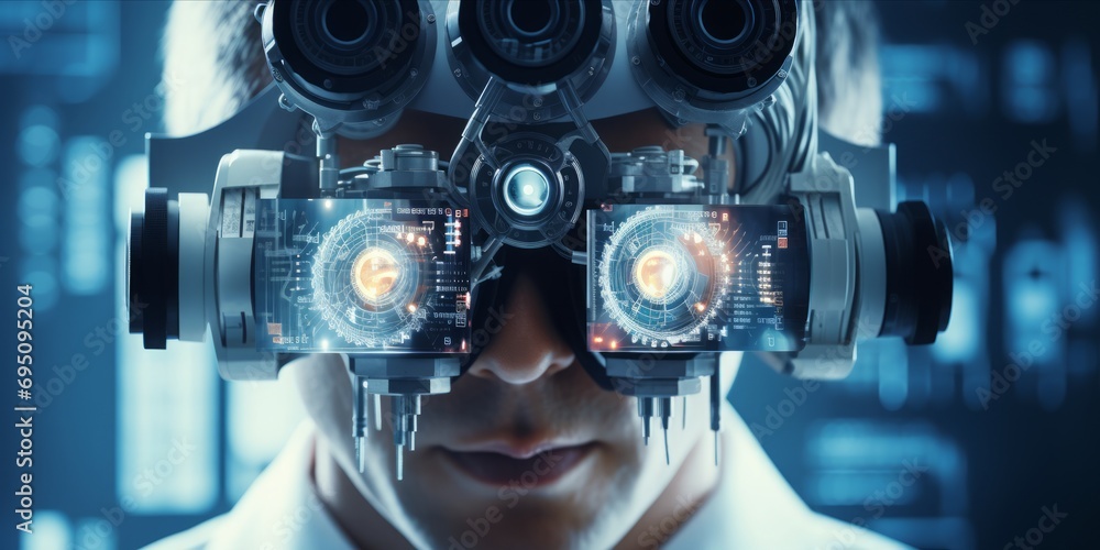 Futuristic Eye Care: Doctor at Optical Clinic Utilizes Advanced ...