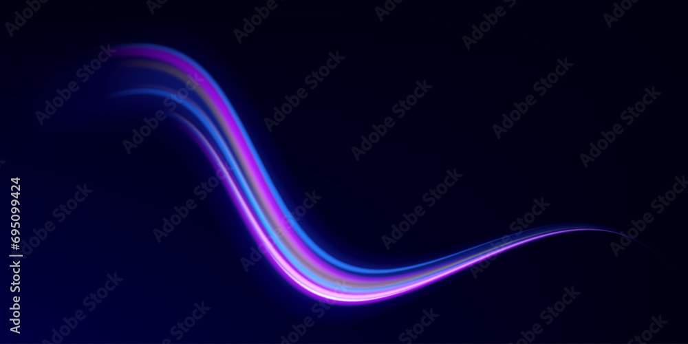 Light trail wave effect. Abstract motion lines, glowing headlights and ...
