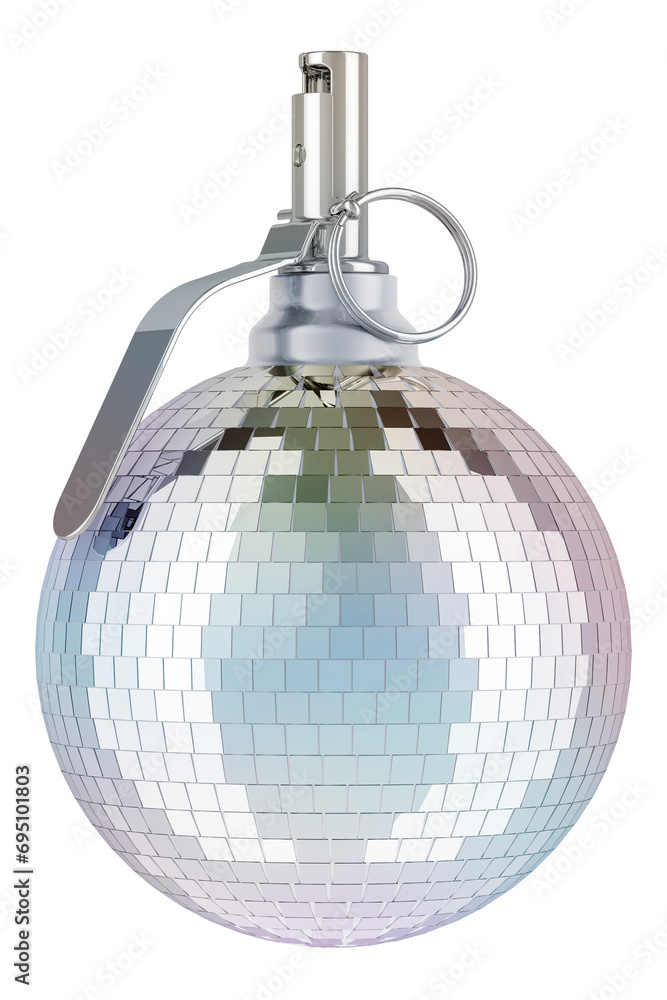 Mirror disco ball as grenade, 3D rendering isolated on transparent ...