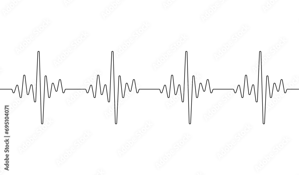 Heart beat one line. Continuous lines heart beats drawing. Wave pulse ...