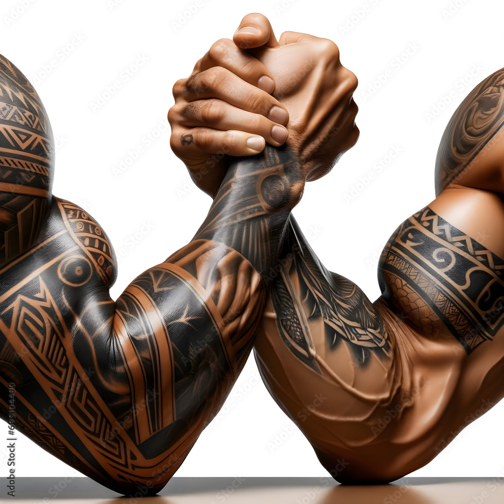 Bras de fer avec des tatouages tribaux de style polynésien - PNG ...