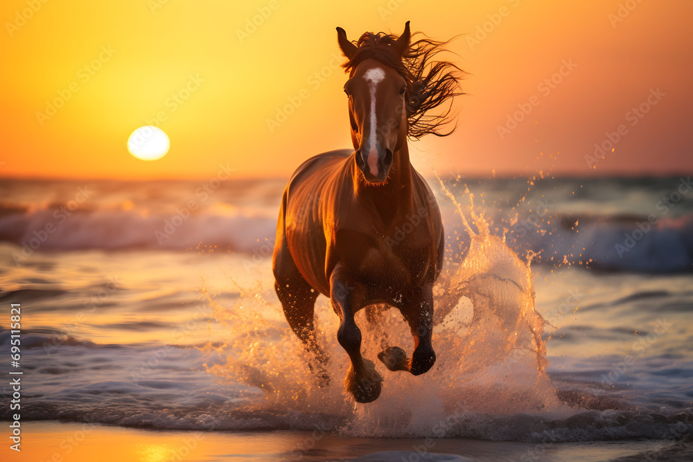 Pferdezauber am Horizont: Galoppierendes Pferd am Strand beim ...