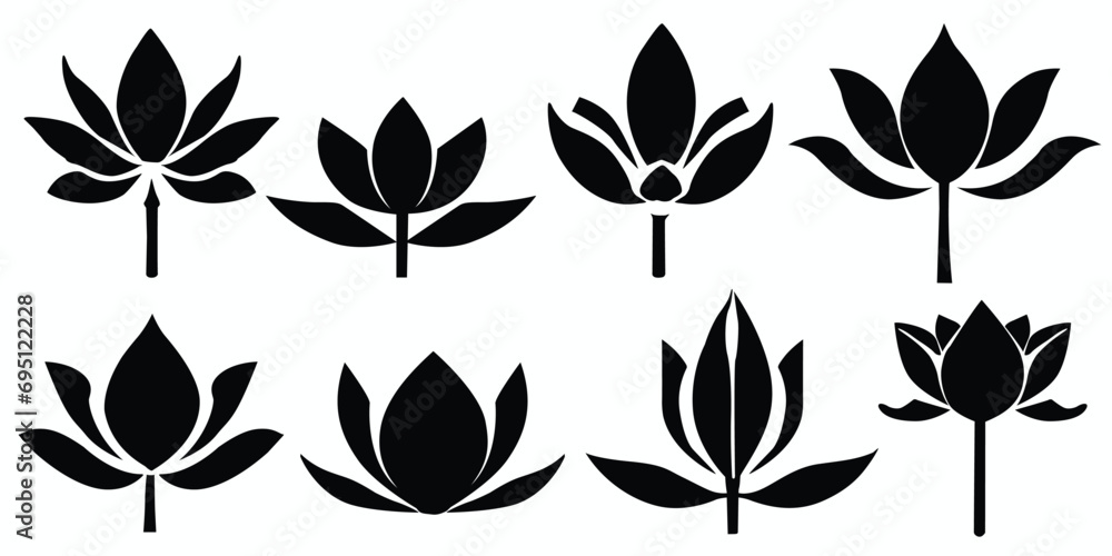 Lotus flower silhouettes. Vector illustration Stock Vector | Adobe Stock