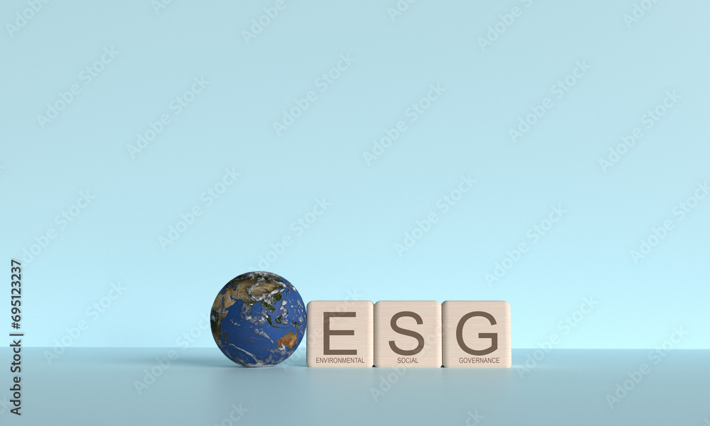 Esg text font environment social governance cube block wooden square ...