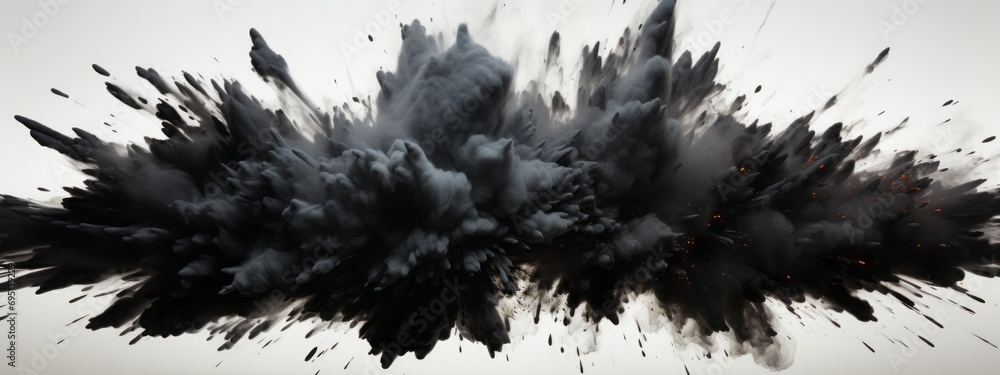Black charcoal powder dust paint white explosion explode burst isolated ...