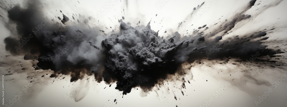 Black charcoal powder dust paint white explosion explode burst isolated ...