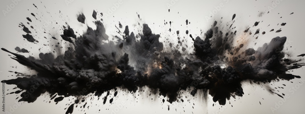 Black charcoal powder dust paint white explosion explode burst isolated ...