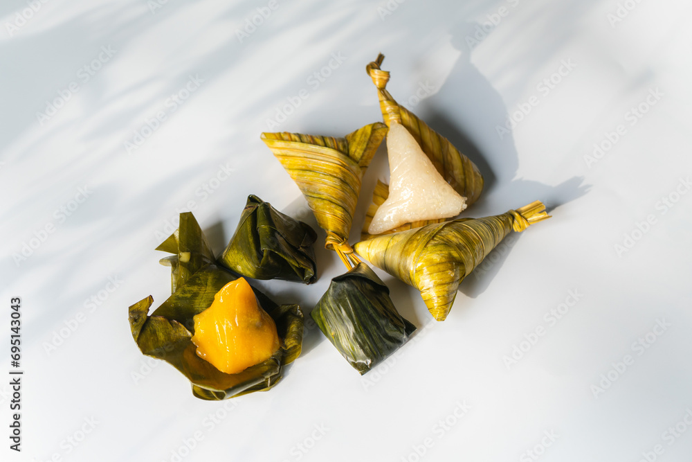 Triangle sticky rice and Stuffed Dough Pyramid Dessert called "Ka-Nhom ...