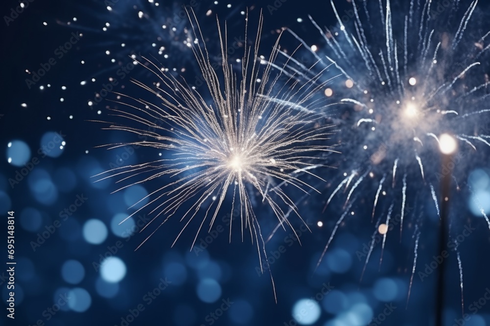 Colourful fireworks blue salute new year 2024 magic night traditional ...