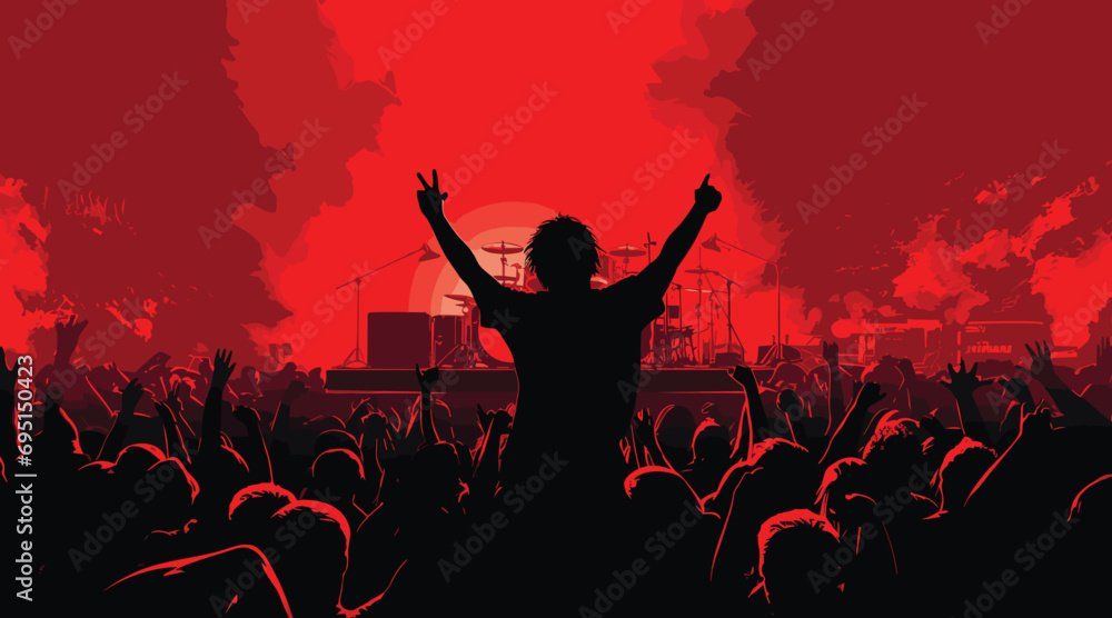 music themed concert crowd tones of live show red and performance black ...
