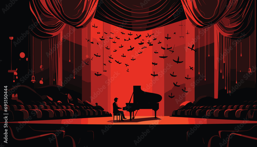 music themed vector background concert reds and music hall blacks ...