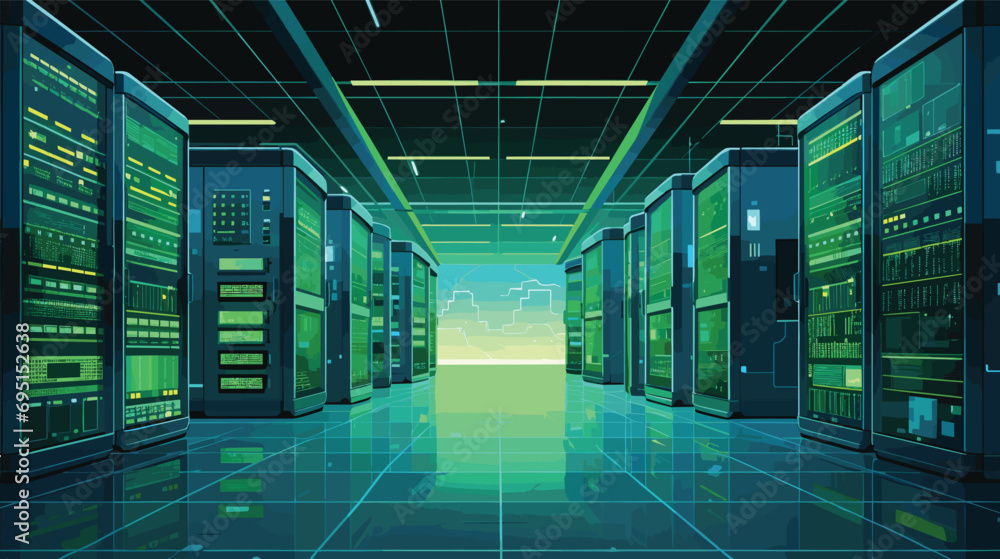 tech themed vector background server room blue and digital green ...