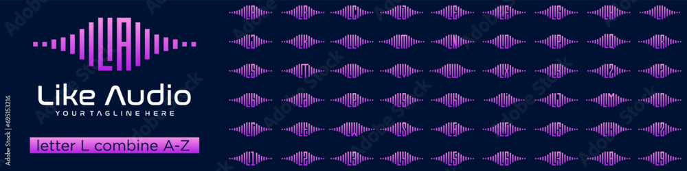 set of element audio combined letter L with A to Z and numbers from 1 ...