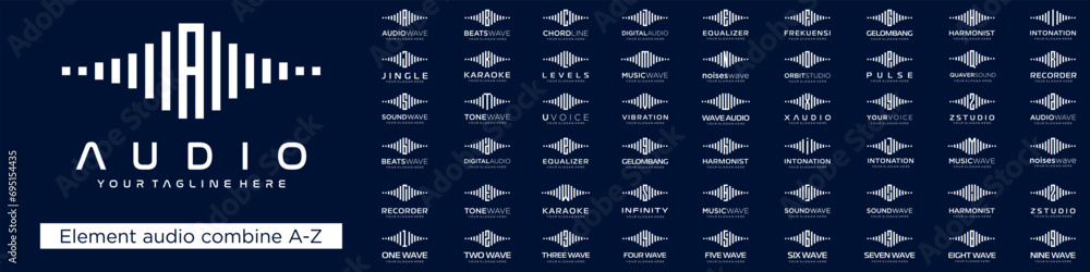set of audio combined letter A to Z and numbers from 1 to 9 logo design ...