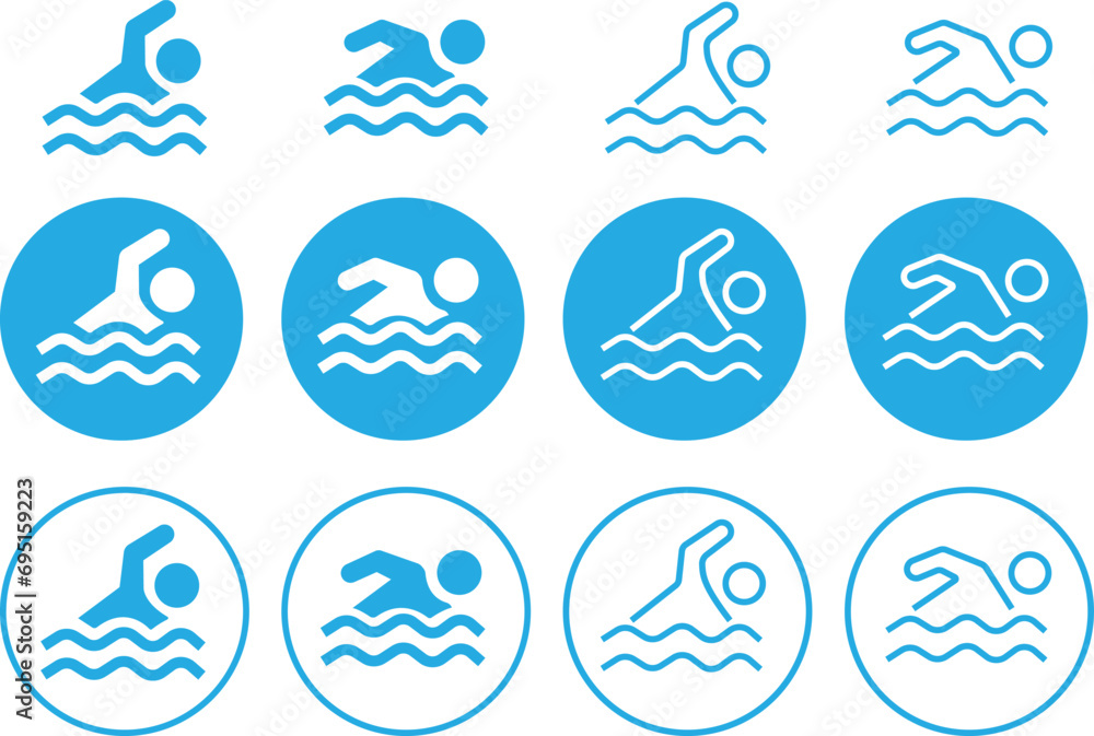 Set of blue Swimmer icons in trendy flat style with editable stock on ...