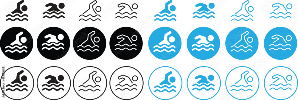 Set of Swimmer icons in trendy flat style with editable stock on ...