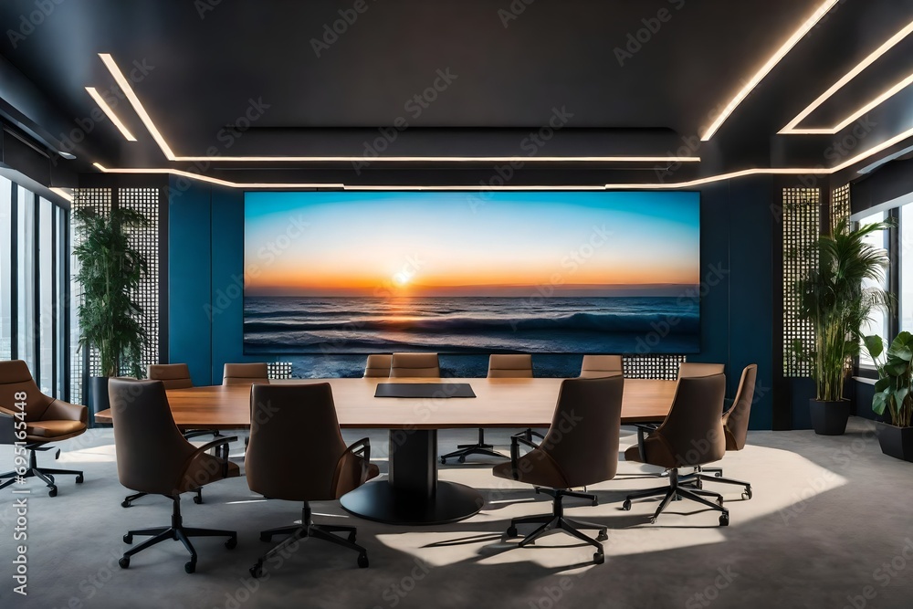mock up tv screen in meeting room, interior background Stock Photo ...