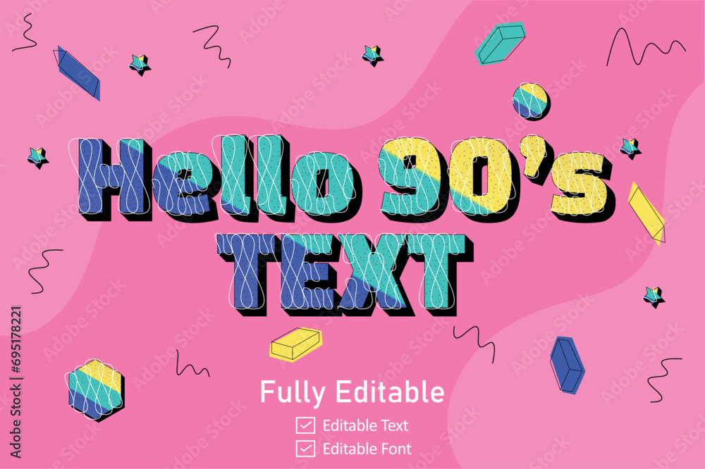 vector 90s text effect for comic text and retro gaming font text Stock ...