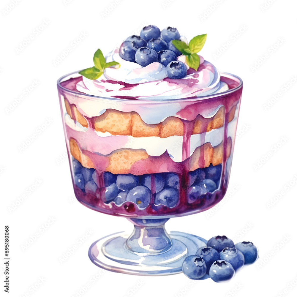 Blueberry triffle illustration in white background , Blueberry triffle ...