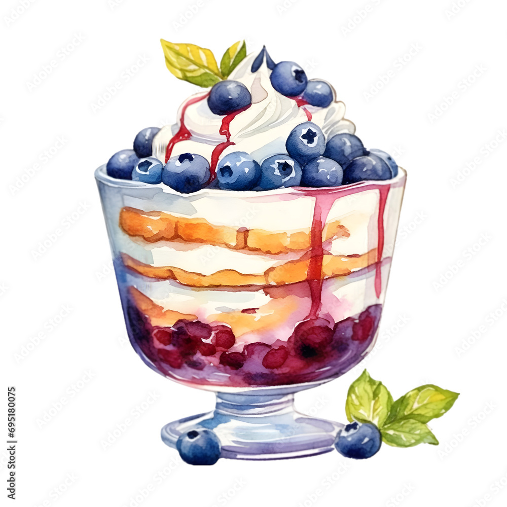 Blueberry triffle illustration in white background , Blueberry triffle ...