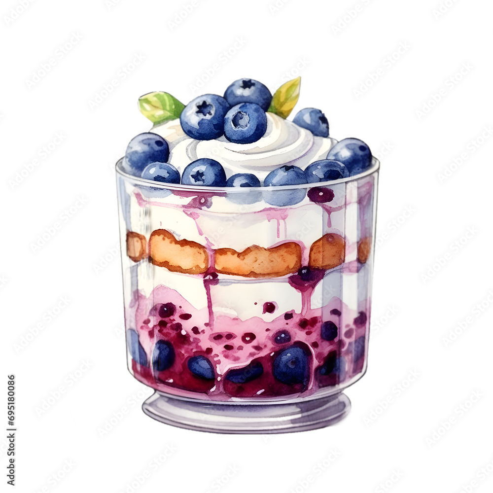 Blueberry triffle illustration in white background , Blueberry triffle ...
