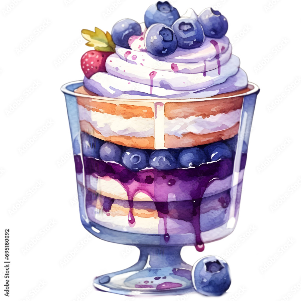 Blueberry triffle illustration in white background , Blueberry triffle ...