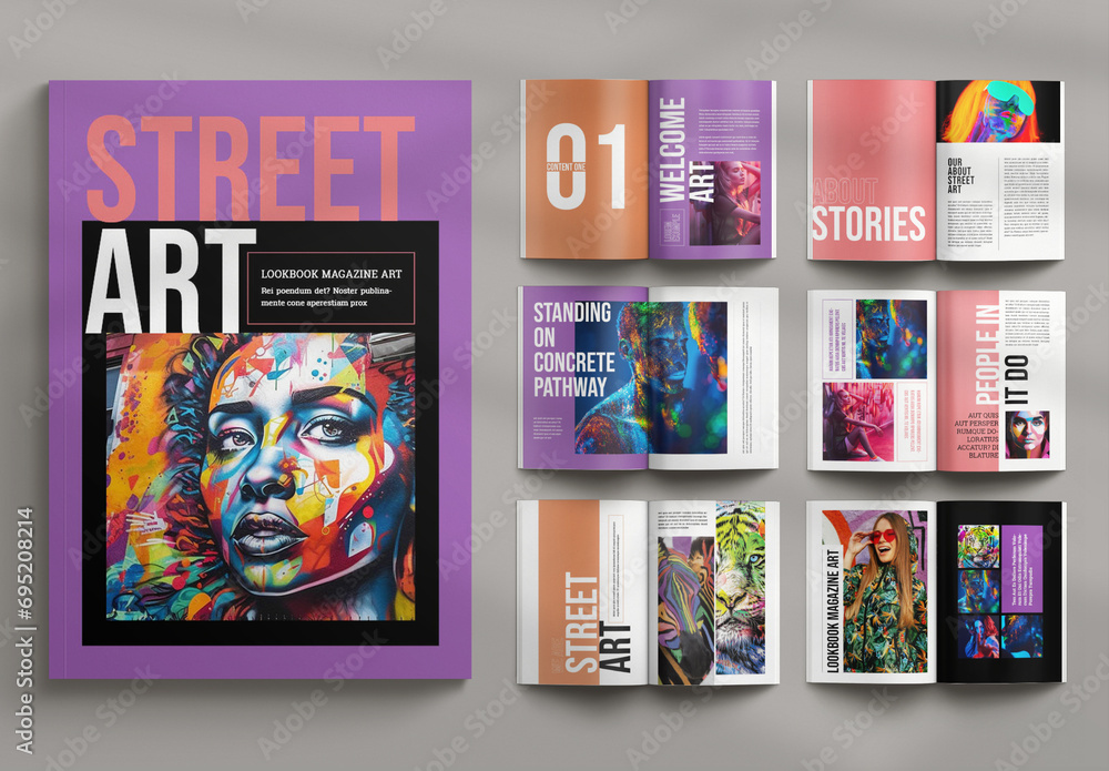 Street Art Pop Art Lookbook Magazine Layout Stock Template | Adobe Stock