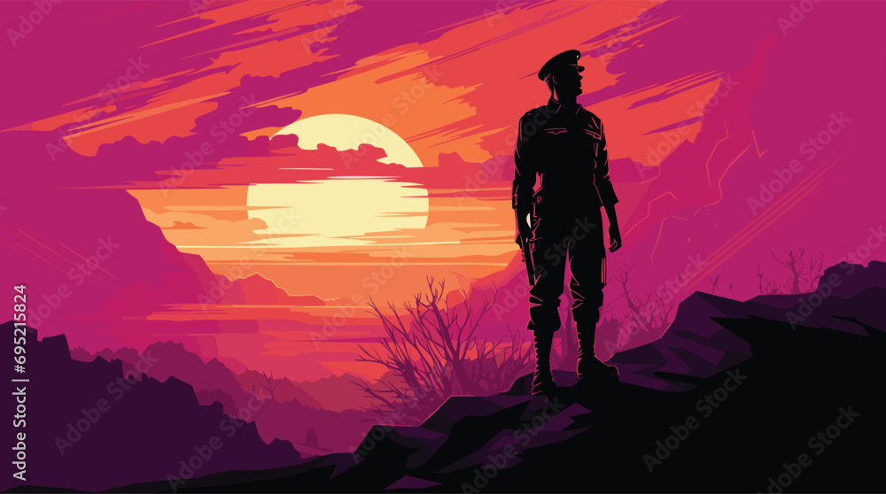 vector artwork capturing the spirit of military resilience. a soldier ...