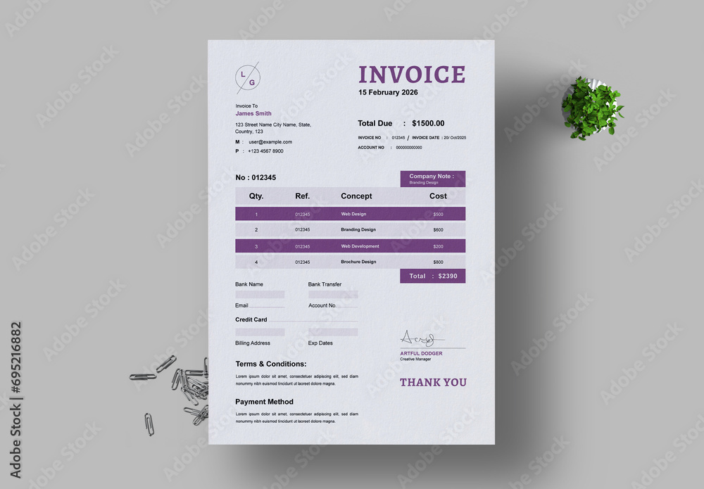 Minimalist Invoice design Stock Template | Adobe Stock