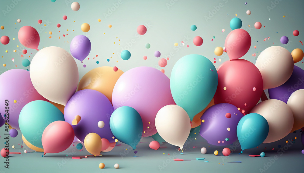 colorful balloons and confetti, Background with balloons and confetti ...