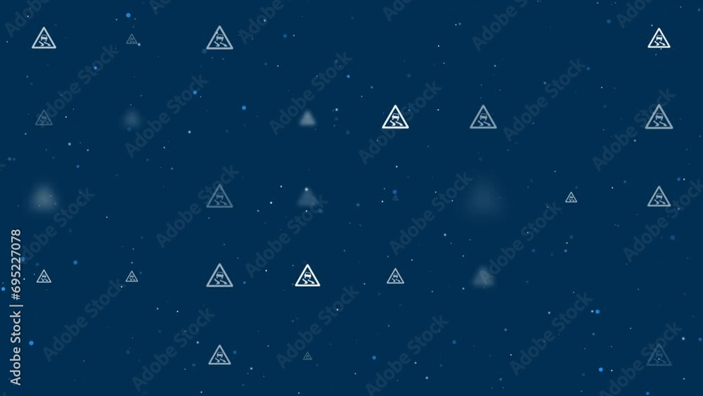 Template animation of evenly spaced slippery road signs of different ...