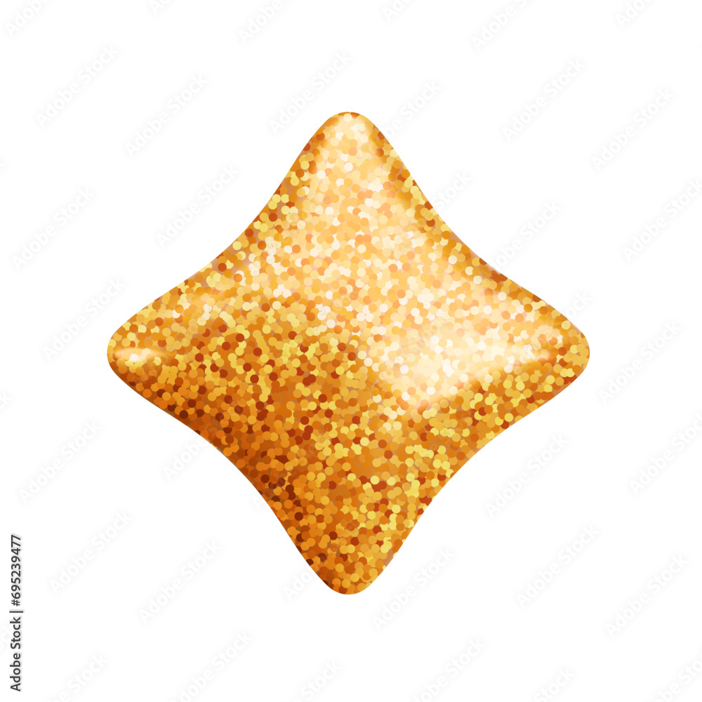 Vector 3d gold glitter star sparkling icon on white background. Cute realistic cartoon 3d render ...