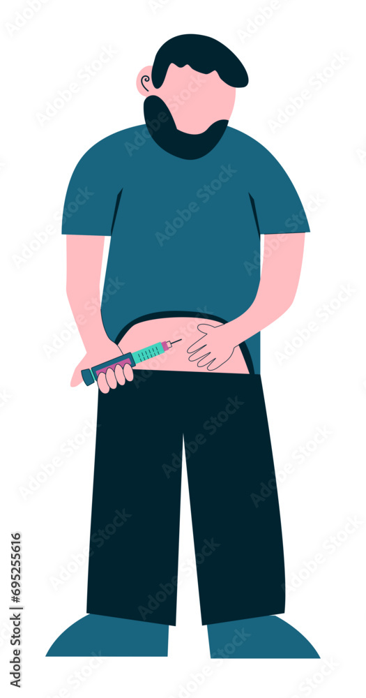 Diabetic Male Injecting Insulin. Diabetes disease cartoon style ...