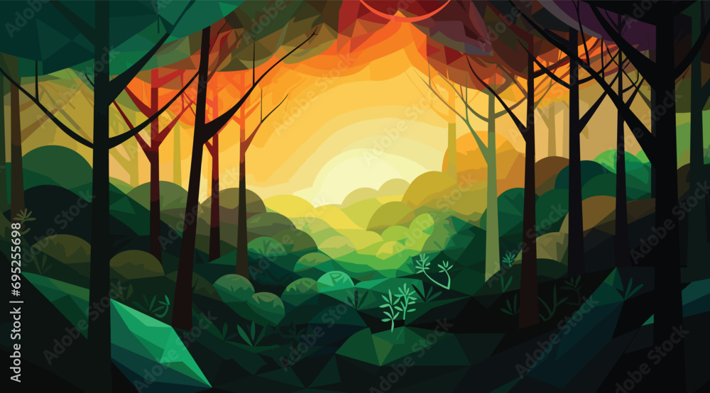 abstract nature scene featuring a serene lakeside view with abstract ...