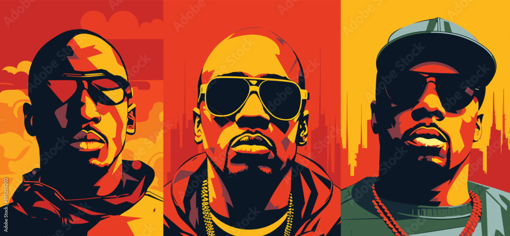 vector poster for a hip-hop and rap music festival, featuring stylized ...