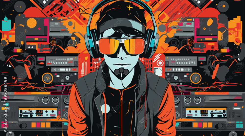 vector poster for an EDM festival, featuring stylized illustrations of ...