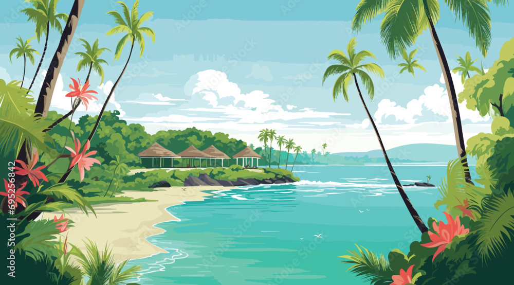 vector poster highlighting the tropical paradise of Bali, featuring ...