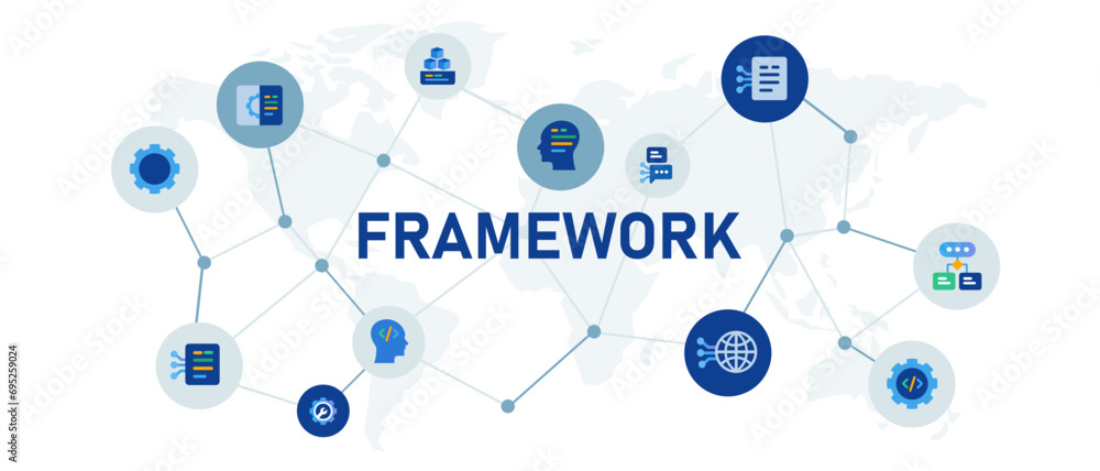 Vetor de Framework build structure concept banner header connected icon ...