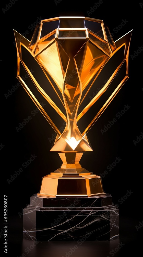 First place gold trophy cup isolated on black background. Golden trophy ...
