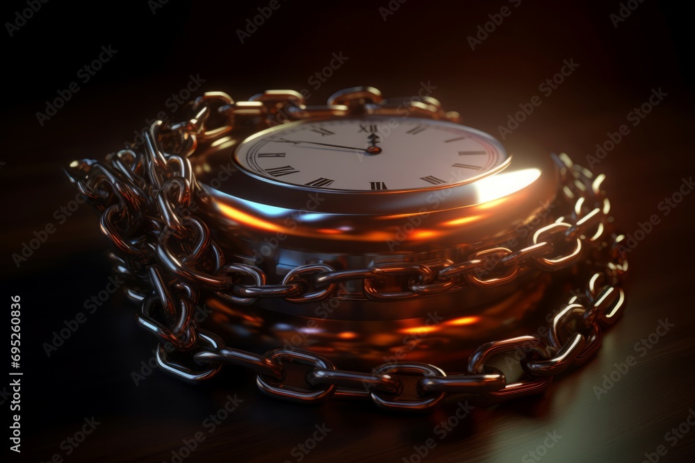 Clock chain with interior light. Vintage retro pocket watch with ...