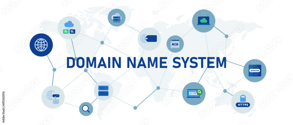 Domain name system DNS concept banner header connected icon set symbol ...