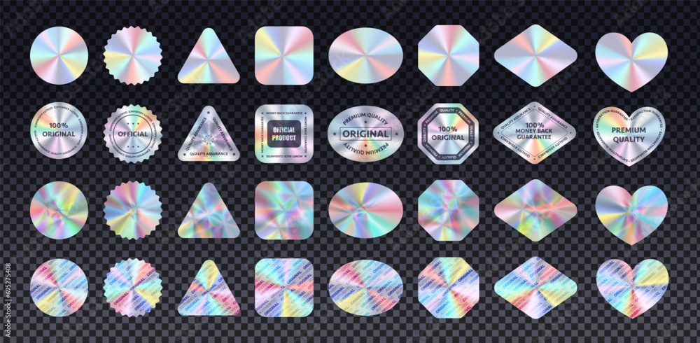 Holographic retro futuristic stickers realistic vector icons set ...