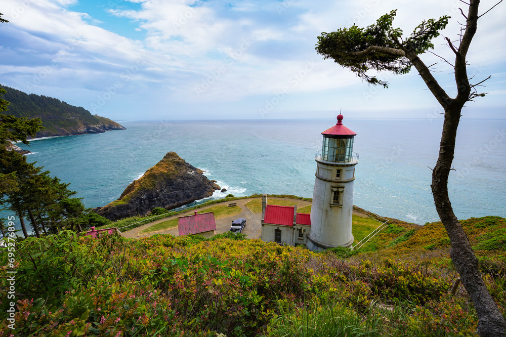 Heceta Head Lighthouse located along the scenic Oregon coast. It is a ...